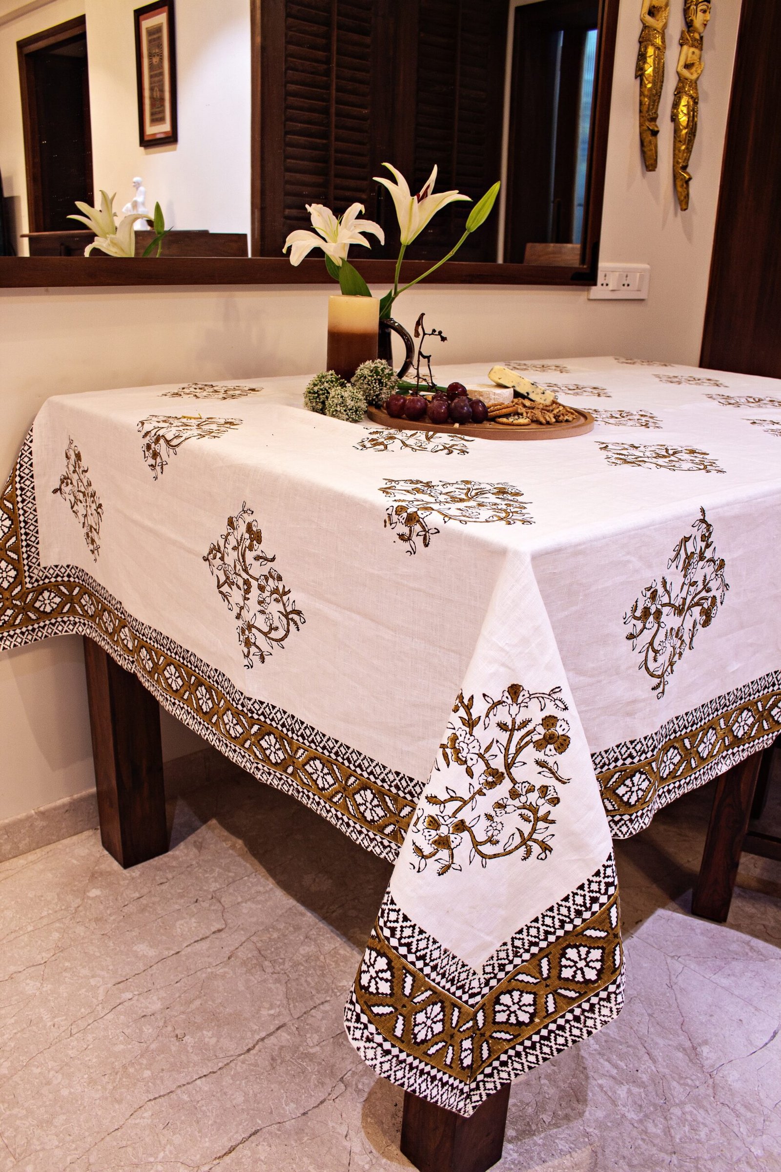 Tara Brown Cotton Block Print Table Cloth - Bells & Whistles